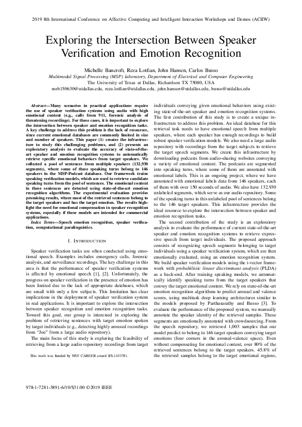 (PDF) Exploring the Intersection Between Speaker Verification and ...