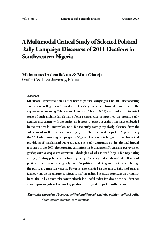 (PDF) A Multimodal Critical Study of Selected Political Rally Campaign ...