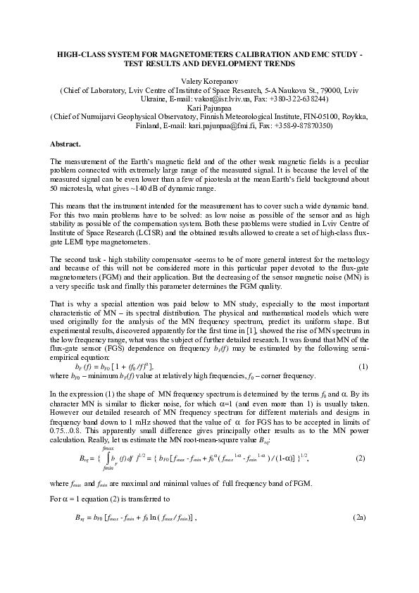 (PDF) High-Class System for Magnetometers Calibration and Emc Study ...
