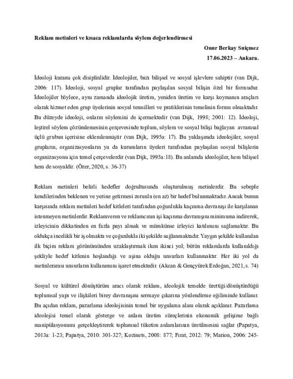 (PDF) Reklam metinleri ve kısaca reklamlarda söylem değerlendirmesi ...