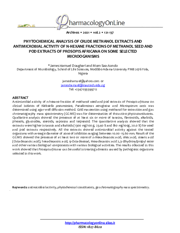 Phytochemical Analysis Of Crude Methanol Extracts And Antimicrobial