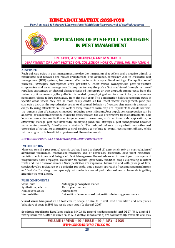 (PDF) APPLICATION OF PUSH-PULL STRATEGIES IN PEST MANAGEMENT