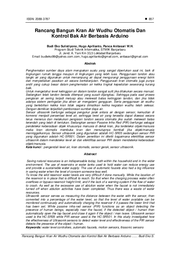 (PDF) Rancang Bangun Kran Air Wudhu Otomatis Dan Kontrol Bak Air ...