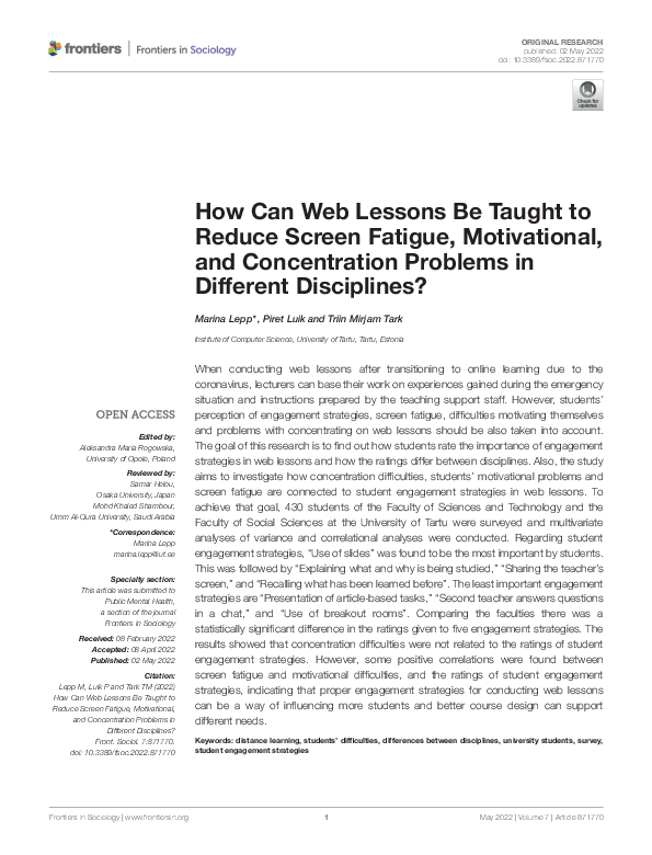 How Can Web Lessons Be Taught to Reduce Screen Fatigue, Motivational ...