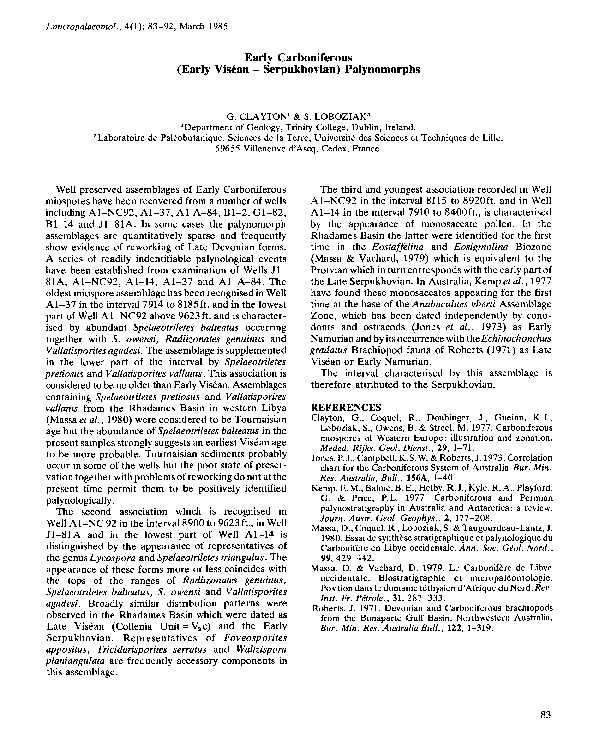 (PDF) Early Carboniferous (Early Viséan – Serpukhovian) Palynomorphs ...