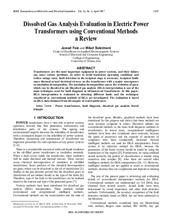 (PDF) Dissolved gas analysis evaluation in electric power transformers ...