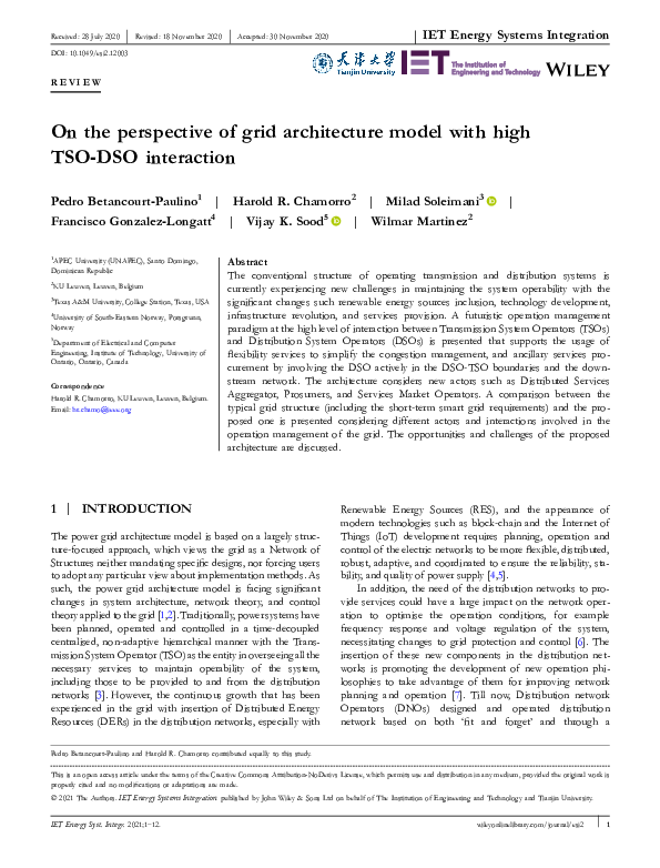 (PDF) On the perspective of grid architecture model with high TSO‐DSO ...