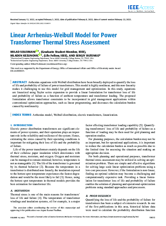 (PDF) Linear Arrhenius-Weibull Model for Power Transformer Thermal Stress Assessment