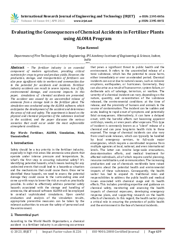 (PDF) Evaluating the Consequences of Chemical Accidents in Fertilizer ...
