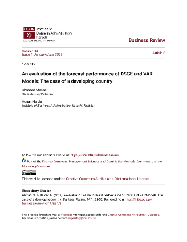 Pdf An Evaluation Of The Forecast Performance Of Dsge And Var Models