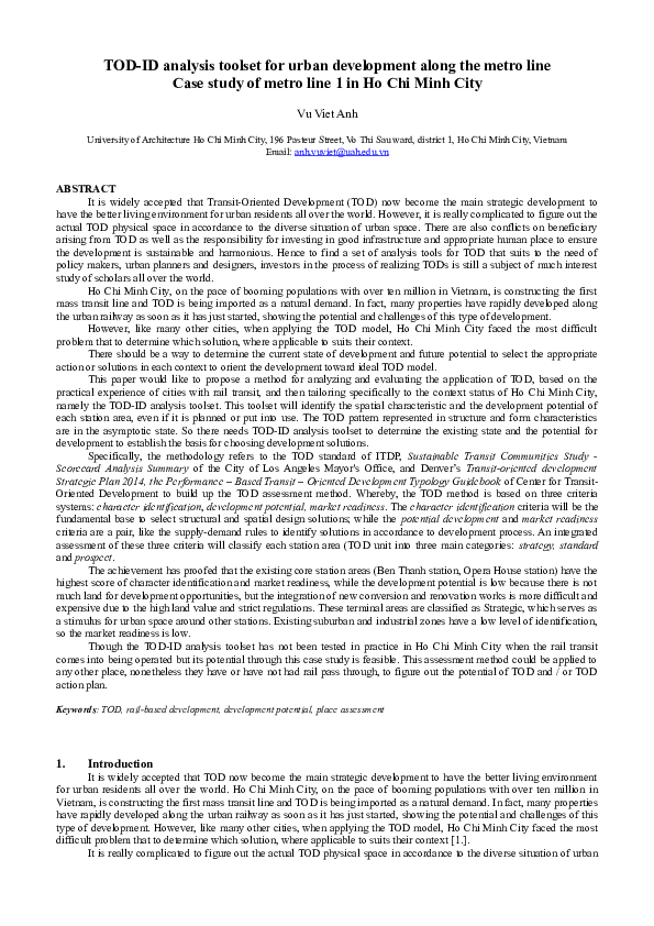 (DOC) TOD-ID analysis toolset for urban development along the metro ...