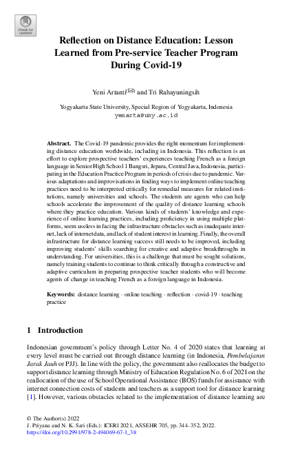 (PDF) Reflection on Distance Education: Lesson Learned from Pre-service ...