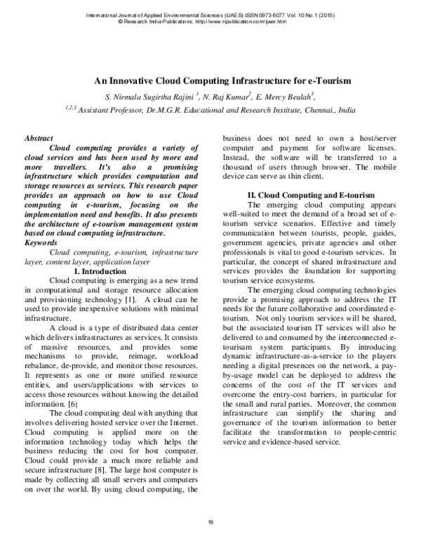 (PDF) An Innovative Cloud Computing Infrastructure for e-Tourism