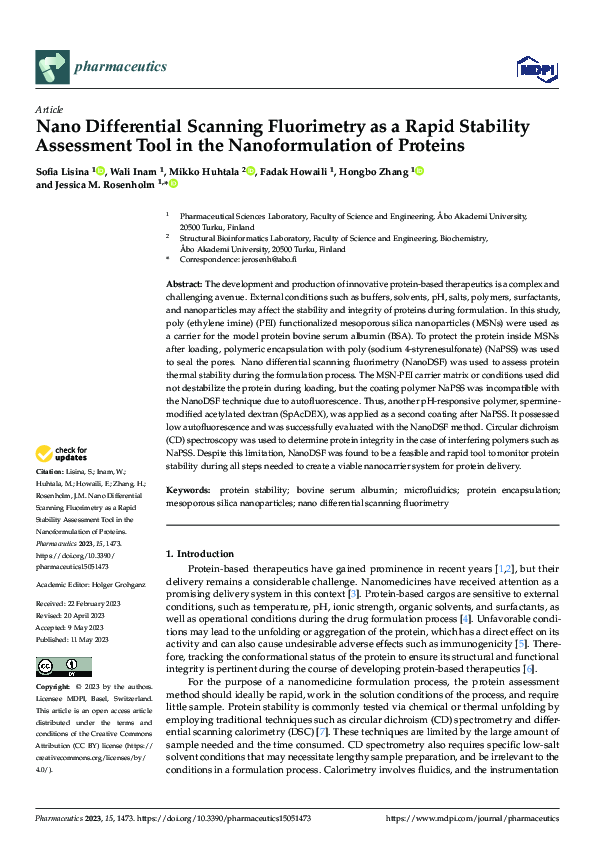 (PDF) Nano Differential Scanning Fluorimetry as a Rapid Stability ...