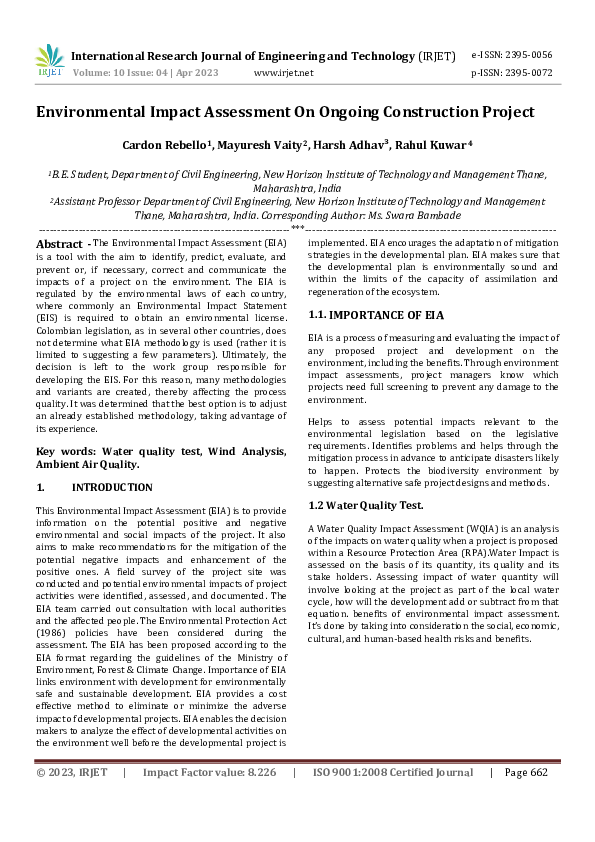 (PDF) Environmental Impact Assessment On Ongoing Construction Project