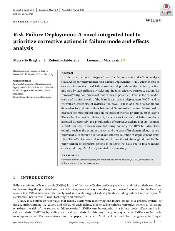 (PDF) Risk Failure Deployment: A novel integrated tool to prioritize corrective actions in ...