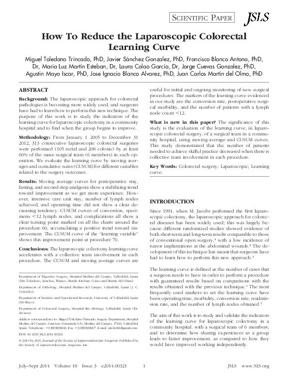(PDF) How To Reduce the Laparoscopic Colorectal Learning Curve
