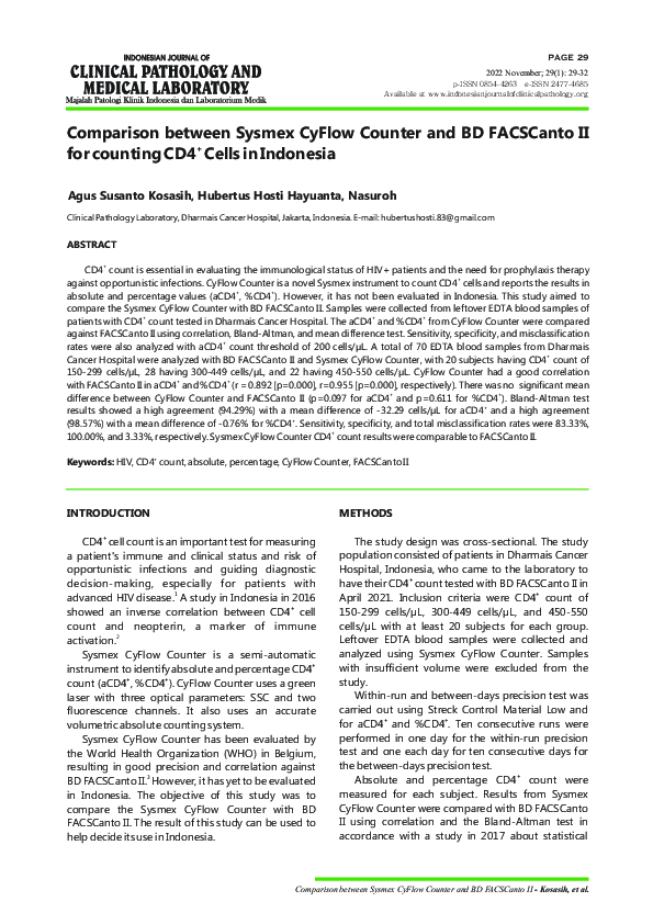 (PDF) Comparison between Sysmex CyFlow Counter and BD FACSCanto II ...