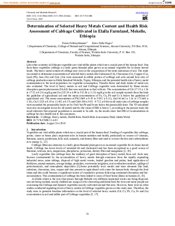 (PDF) Determination of Selected Heavy Metals Content and Health Risk ...