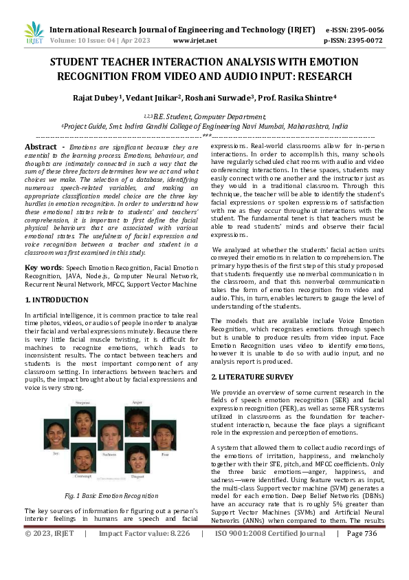 (PDF) STUDENT TEACHER INTERACTION ANALYSIS WITH EMOTION RECOGNITION ...