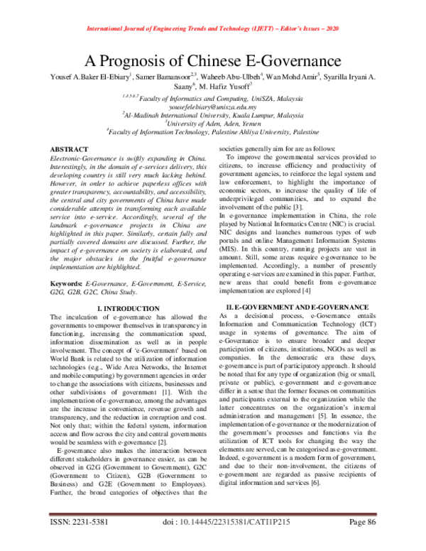(PDF) A Prognosis of Chinese E-Governance