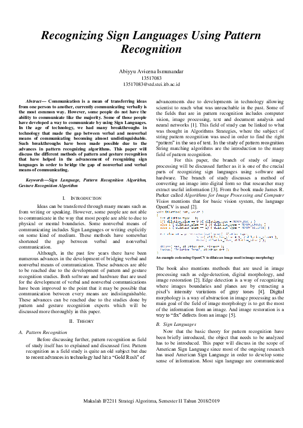 (PDF) Recognizing Sign Languages Using Pattern Recognition
