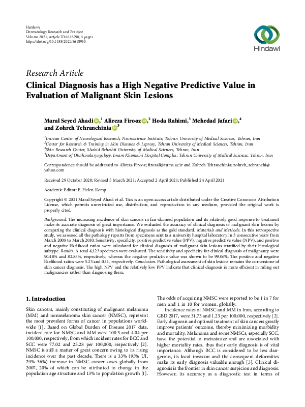 (PDF) Clinical Diagnosis has a High Negative Predictive Value in ...