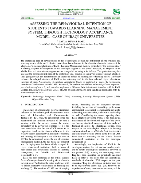 (PDF) Assessing the Behavioural Intention of Students Towards Learning ...