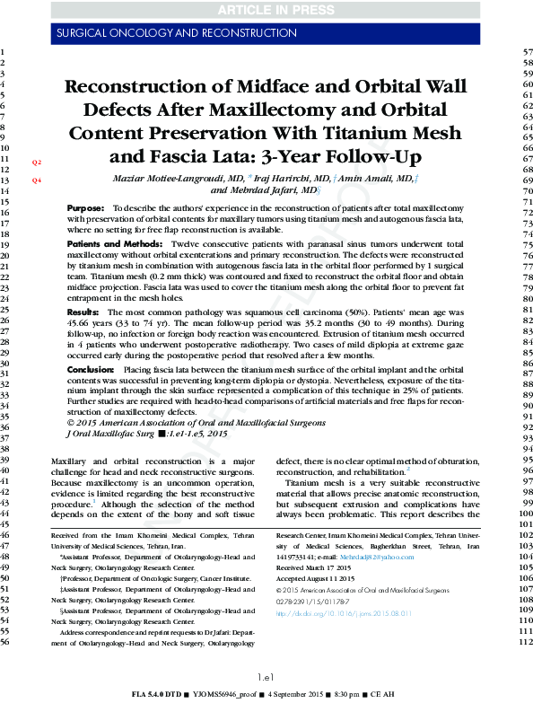 (PDF) Reconstruction of Midface and Orbital Wall Defects After ...