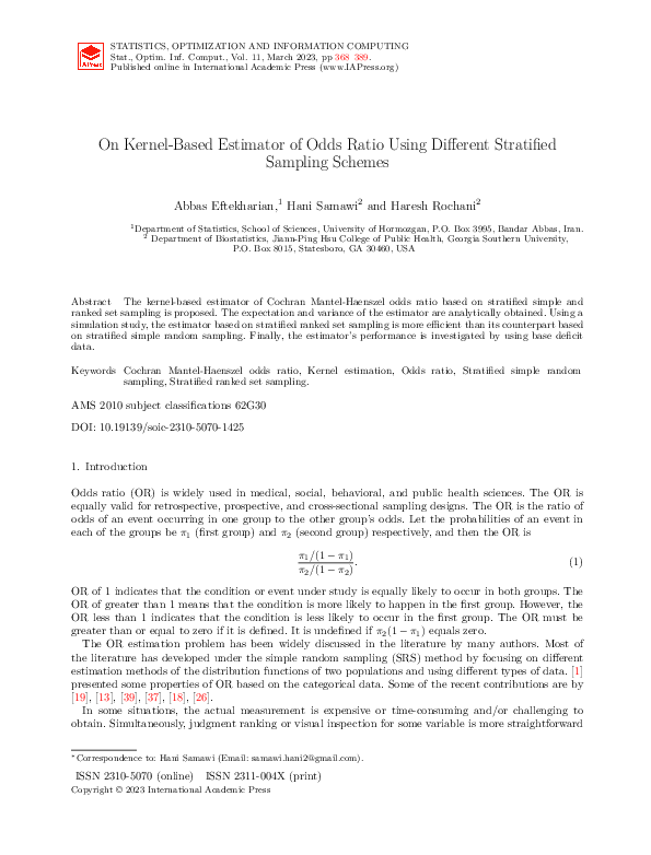 (PDF) On Kernel-Based Estimator of Odds Ratio Using Different Stratified Sampling Schemes