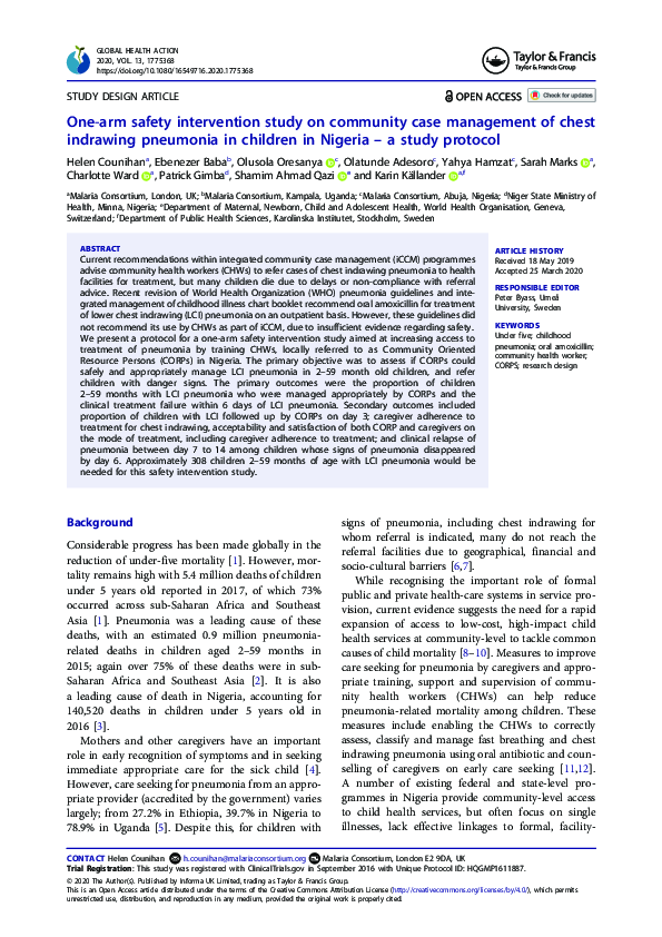 (PDF) One-arm safety intervention study on community case management of ...