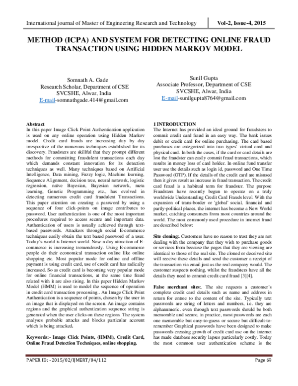 (PDF) Method (Icpa) and System for Detecting Online Fraud Transaction Using Hidden Markov Model