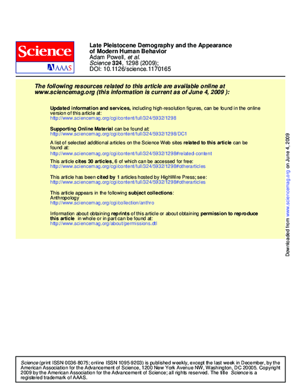 (PDF) Late Pleistocene Demography and the Appearance of Modern Human ...