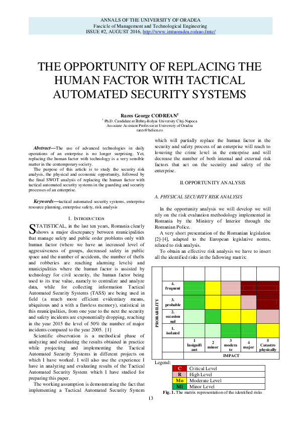 (PDF) The Opportunity of Replacing the Human Factor with Tactical ...
