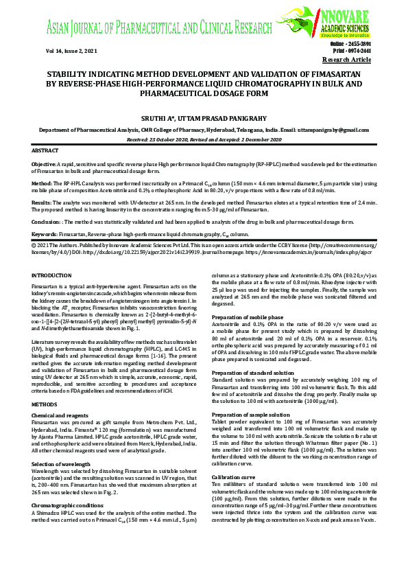 (PDF) STABILITY INDICATING METHOD DEVELOPMENT AND VALIDATION OF FIMASARTAN BY REVERSE-PHASE HIGH ...