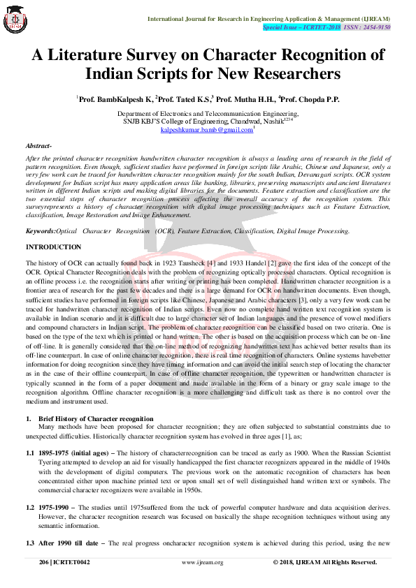 (PDF) A Literature Survey on Character Recognition of Indian Scripts ...