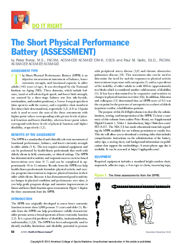 (PDF) The Short Physical Performance Battery (ASSESSMENT) | Paul Gallo ...