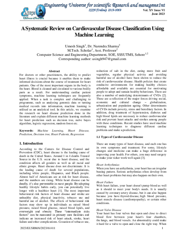 Pdf Predictive Analysis And Forecasting Of Cardiovascular Disease Using Machine Learning Algorithm 1315