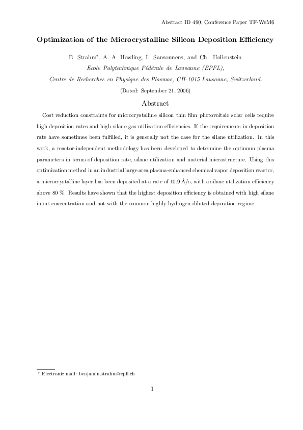 (PDF) Optimization of the microcrystalline silicon deposition efficiency