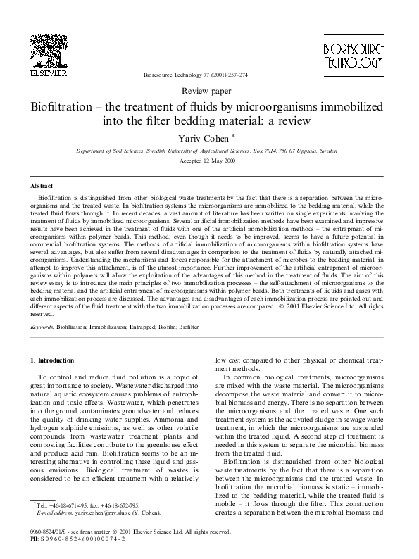 (PDF) Biofiltration – the treatment of fluids by microorganisms ...