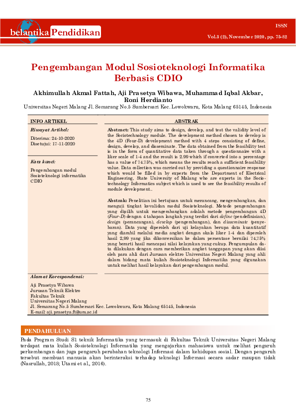 (PDF) Pengembangan Modul Sosioteknologi Informatika Berbasis CDIO