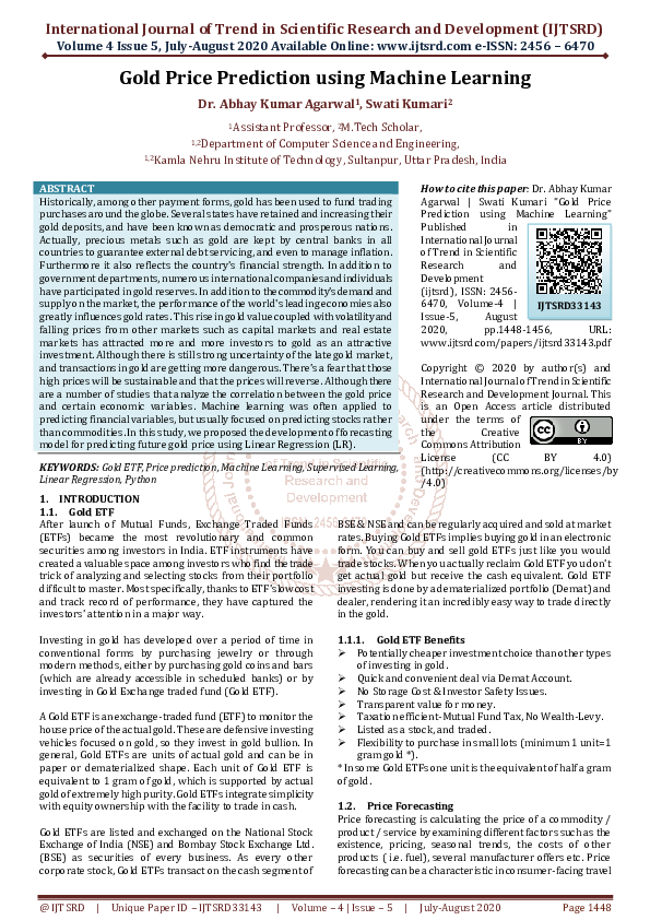(PDF) Gold Price Prediction using Machine Learning