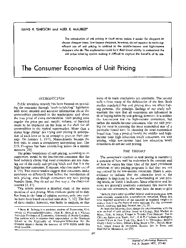 (PDF) The Consumer Economics of Unit Pricing