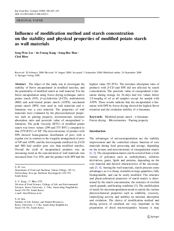 (PDF) Influence of modification method and starch concentration on the ...