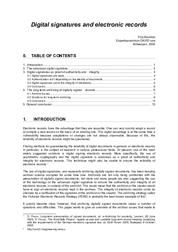 (PDF) Digital signatures and electronic records