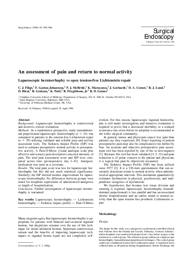 (PDF) An assessment of pain and return to normal activity