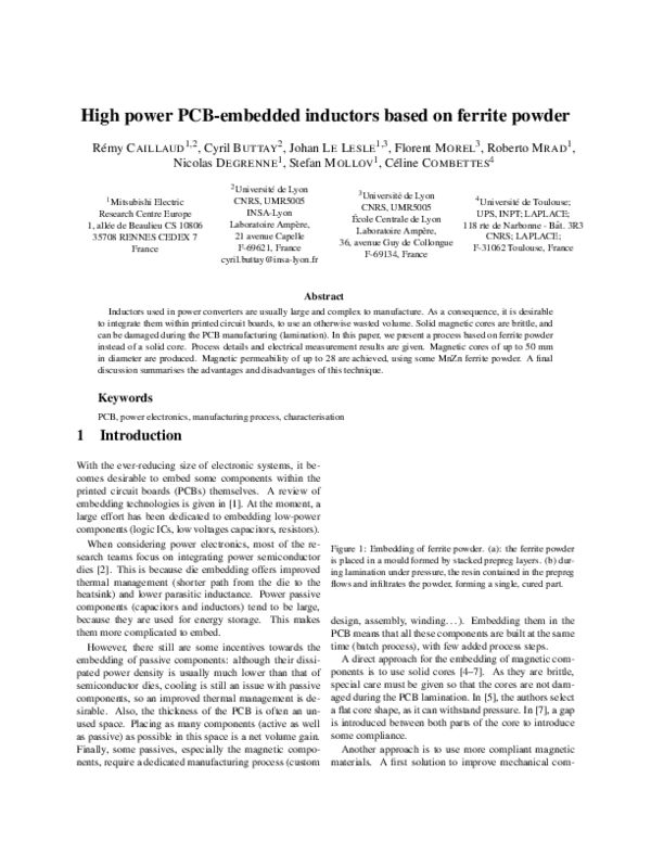 (PDF) High power PCB-embedded inductors based on ferrite powder