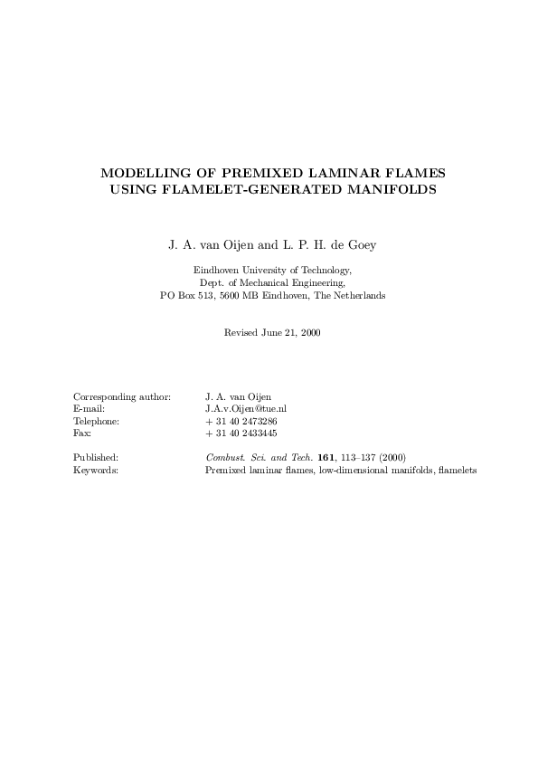 (PDF) Modelling of Premixed Laminar Flames using Flamelet-Generated Manifolds