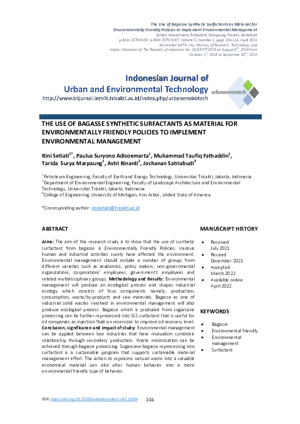 (PDF) The Use of Bagasse Synthetic Surfactants as Material for ...