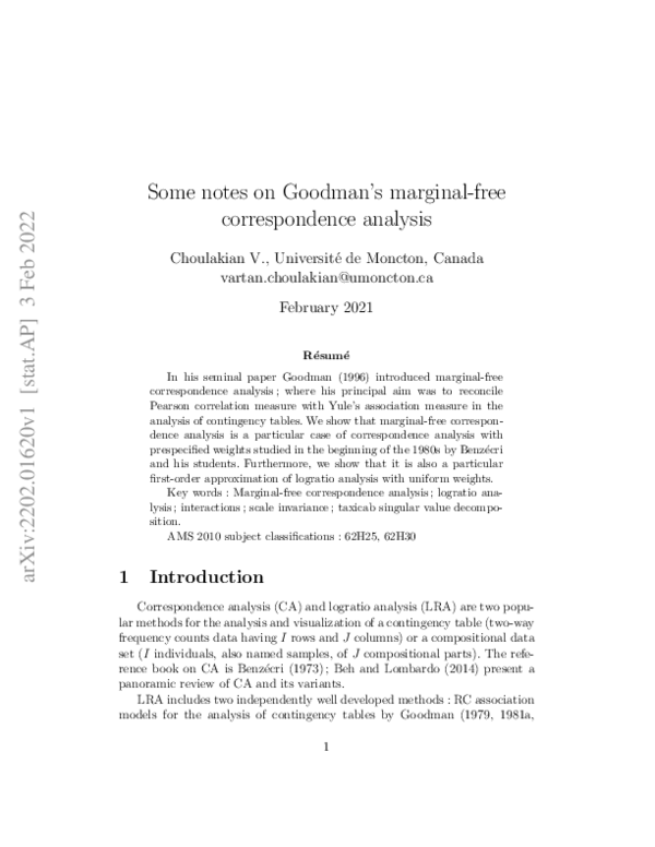 (PDF) Some notes on Goodman's marginal-free correspondence analysis ...